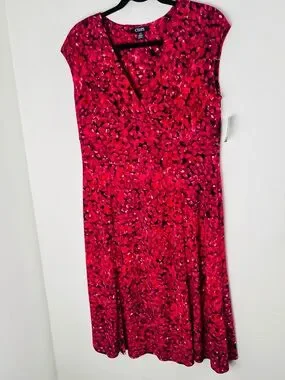 Chaps | Dresses | Chaps Pinkred Abstract Midi Dress | Poshmark